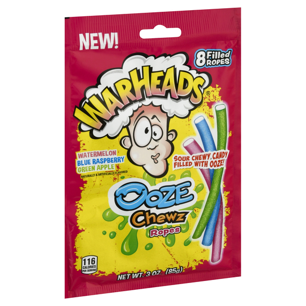 Warheads Ooze Chewz Ropes, Watermelon/Blue Raspberry/Green Apple 8Ct ...