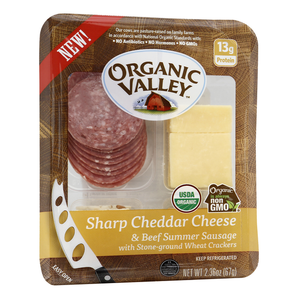 Organic Valley Sharp Cheddar Cheese & Beef Summer Sausage with Stone ...