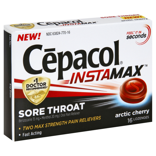 Cepacol InstaMax Sore Throat Arctic Cherry Oral Pain Reliever Lozenges ...
