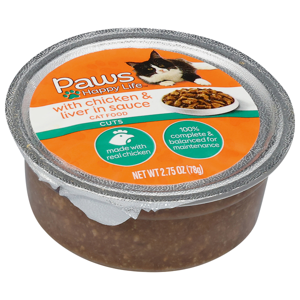 Paws Happy Life Cuts Cat Food with Chicken & Liver in Sauce 2.75 oz ...