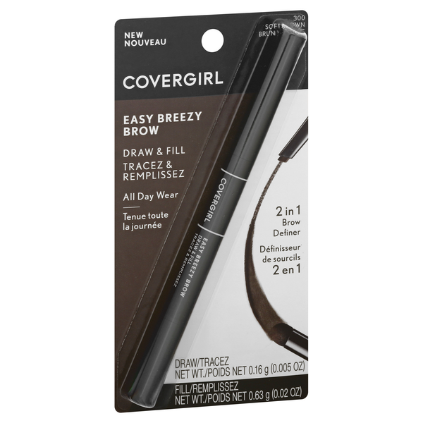Covergirl Easy Breezy Draw & Fill Brow Definer, 2 In 1, Soft Brown 300 ...