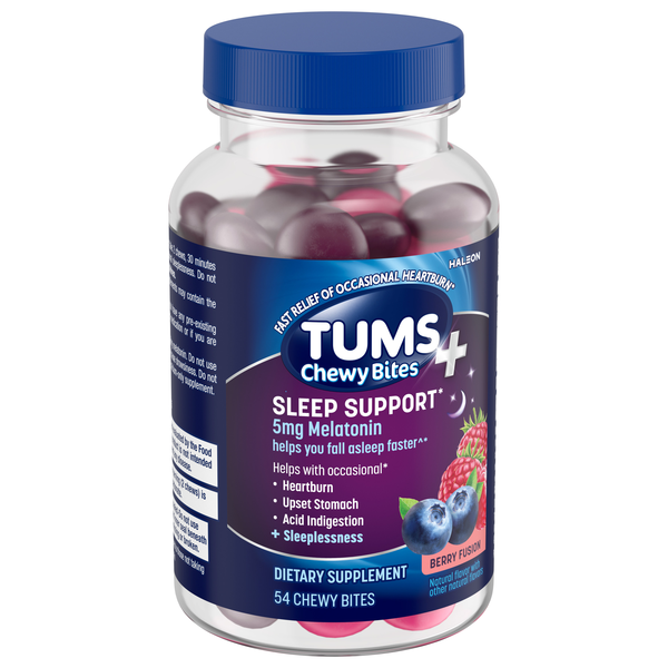 Tums Heartburn + Sleep Support, 5 Mg Melatonin, Chewable Tablets, Berry ...