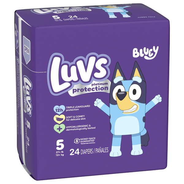 Luvs Bluey Diapers, Size 5, 27+ Lb (12+ Kg), Platinum Protection | Hy ...