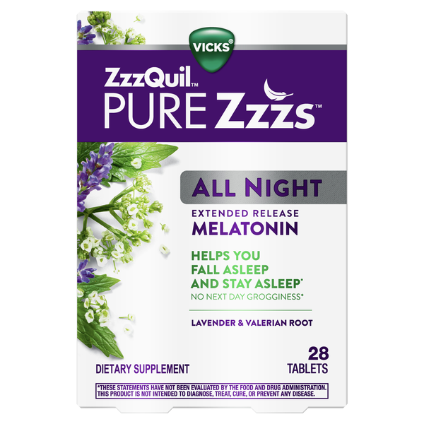 Vicks ZzzQuil Pure Zzzs All Night Lavender & Valerian Root Extended ...
