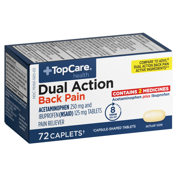 TopCare Dual Action Back Pain, Pain Reliever Caplets | Hy-Vee Aisles ...